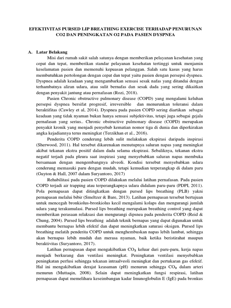 Efektivitas Pursed Lip Breathing Exercise Terhadap Penurunan Co2 Dan Peningkatan O2 Pada Pasien ...
