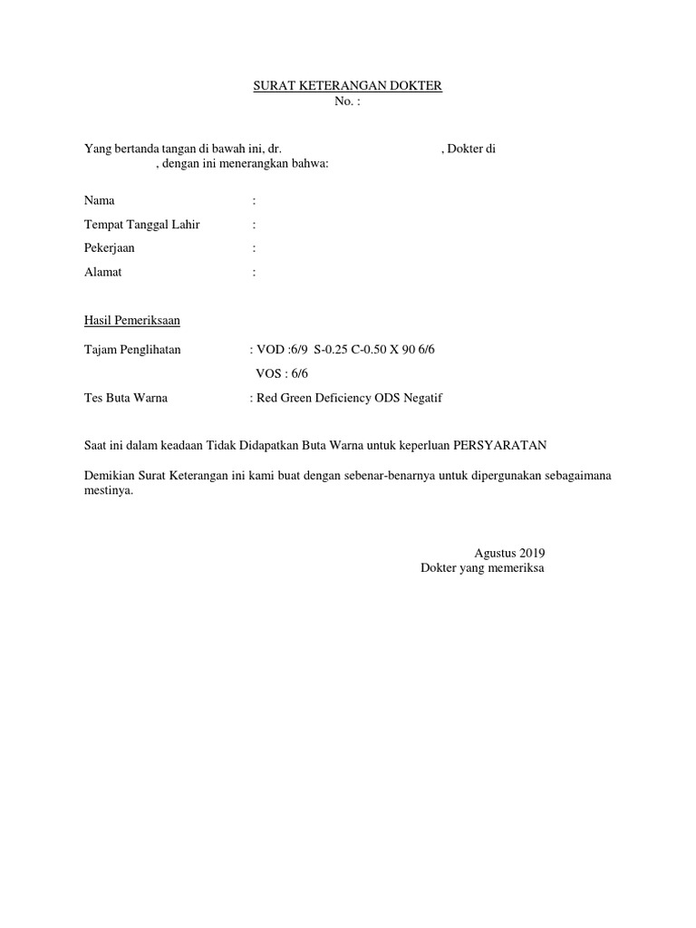 Surat Keterangan Dokter Mata | PDF