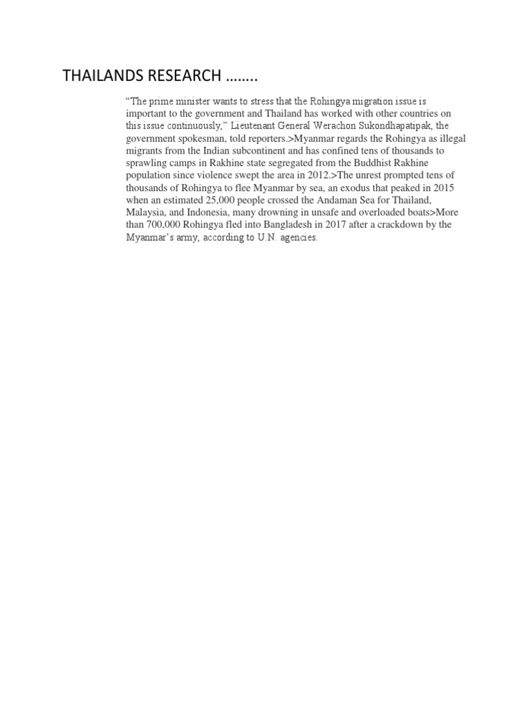 Thailand's Role in Rohingya Migration Crisis | PDF