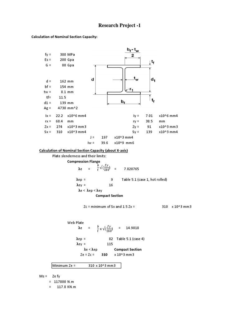 Research Project - 1: Calculation of Nominal Section Capacity | PDF