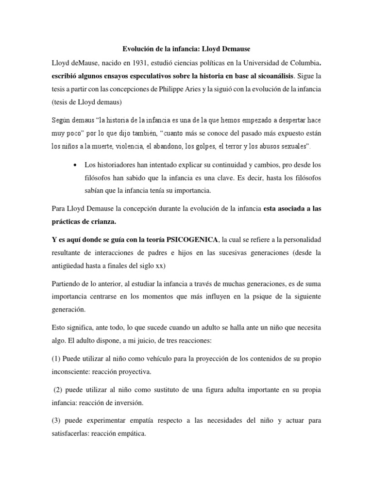 Evolución de la infancia según Demause | PDF | Evolución | Adultos