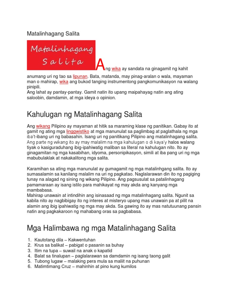 Matalinhagang Salita | PDF