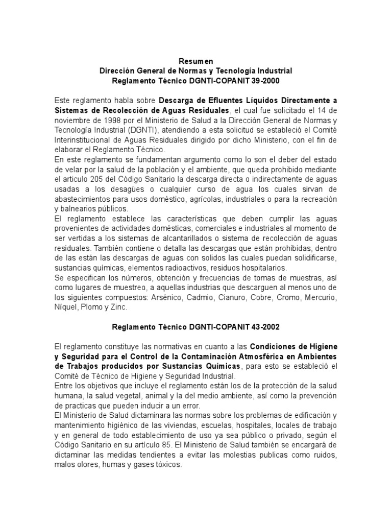 Reglamento DGNTI-COPANIT 39-2000 | PDF | Contaminación | Regulación