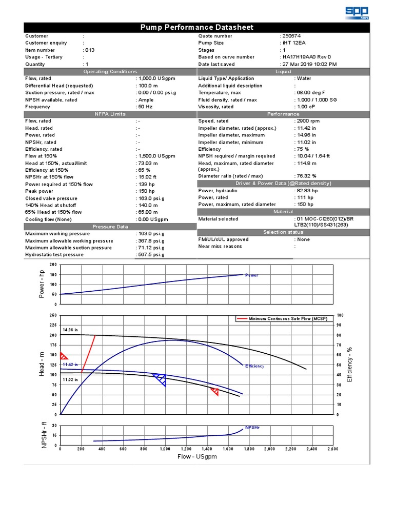 SPP Pump 1000 USGPM | PDF | Liquids | Pump