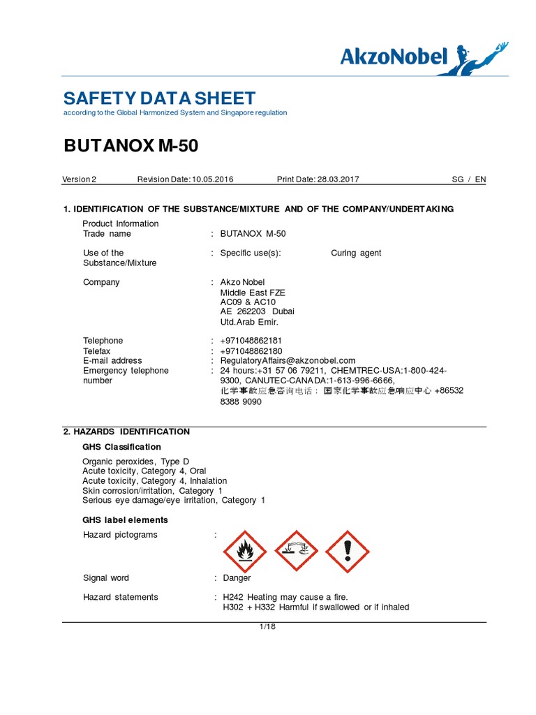 Catalyst Butanox M 50 - BI | PDF | Toxicity | Firefighting
