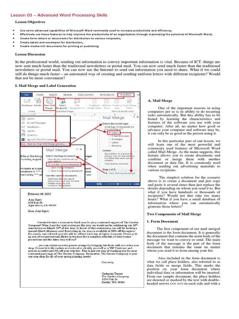 Lesson 03 - Advanced Word Processing Skills | PDF | File Format ...