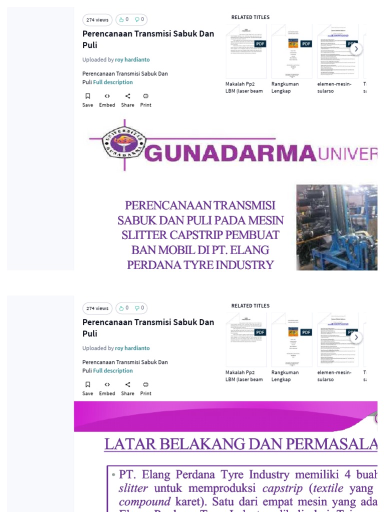 Perencanaan Transmisi Sabuk Dan Puli | PDF