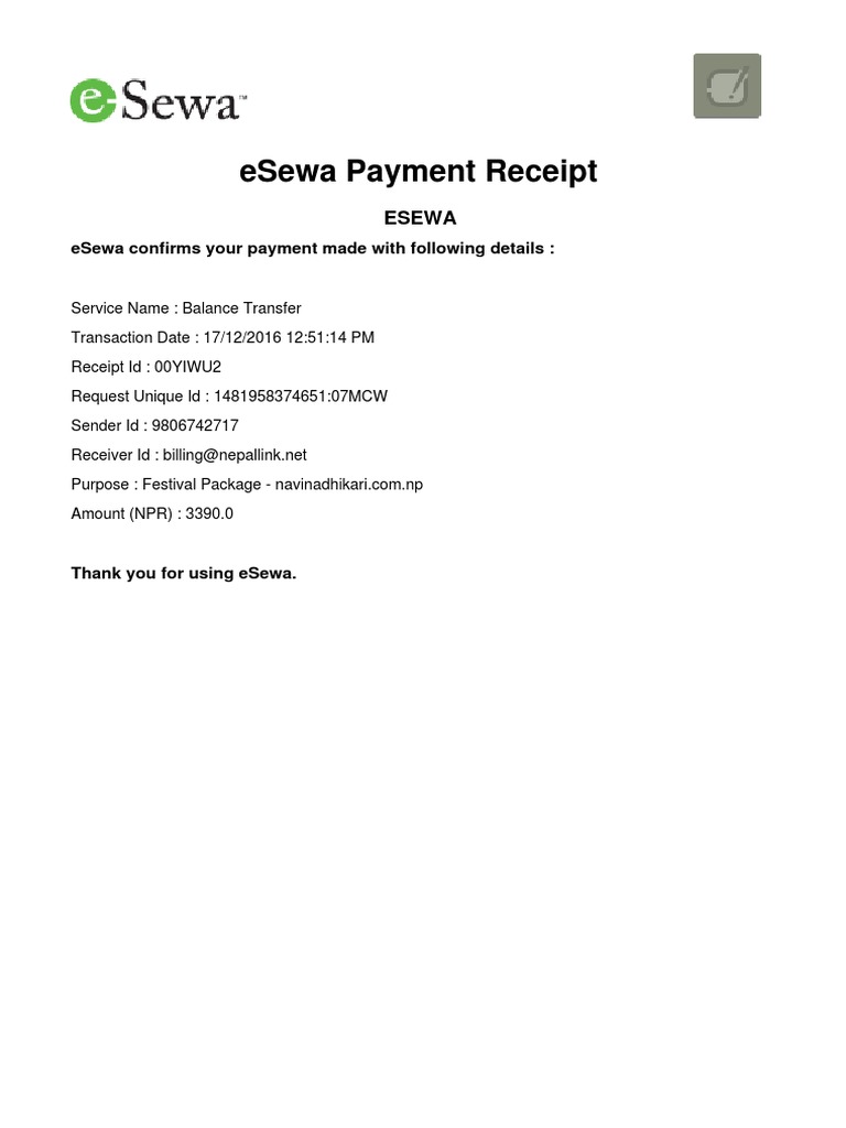 Esewa Payment Receipt | PDF