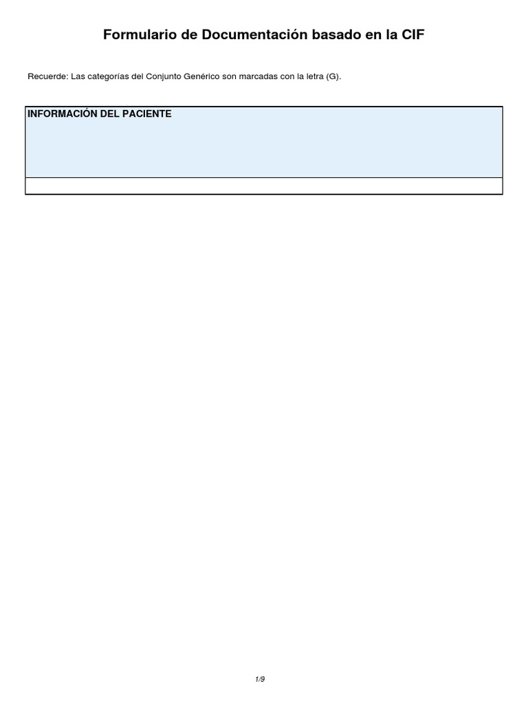 Formulario Documentacion CIF | PDF | Historial médico | Ciencias del comportamiento