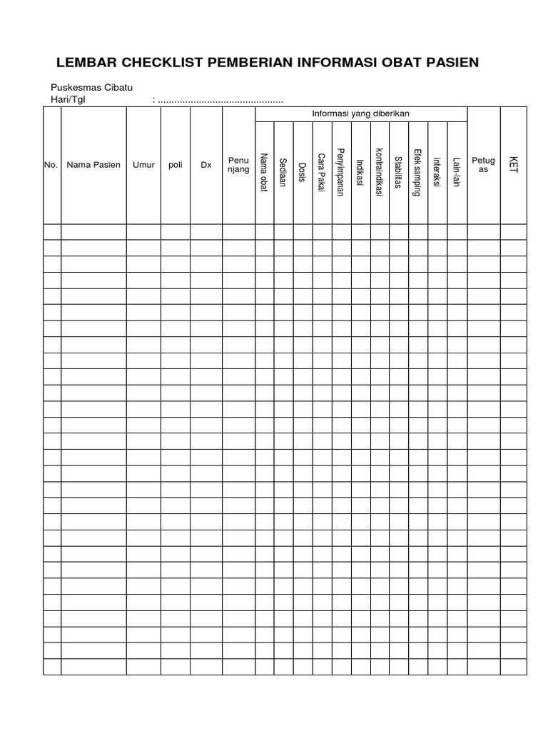 Lembar Checklist Pemberian Informasi Obat Pasien Pdf