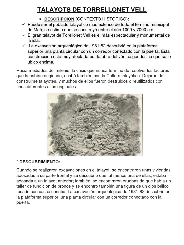 Talayots de Torrellonet Vell | PDF | Arqueología