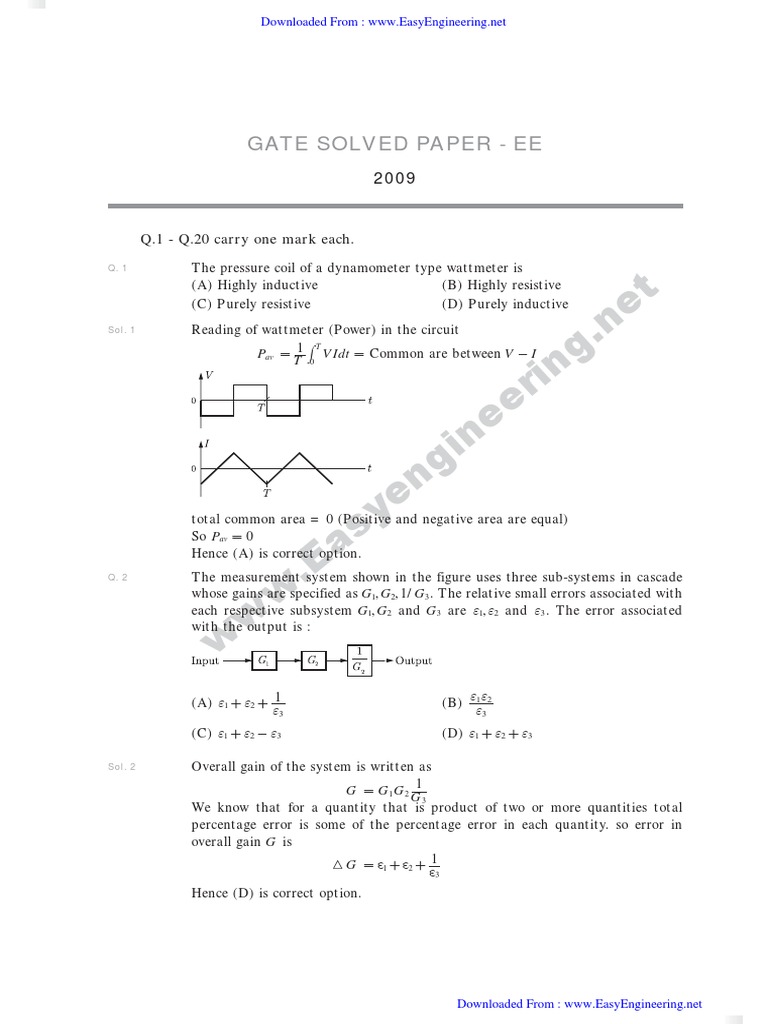 Gate Solved Paper - Ee: Q.1 - Q.20 Carry One Mark Each | PDF | Logic ...
