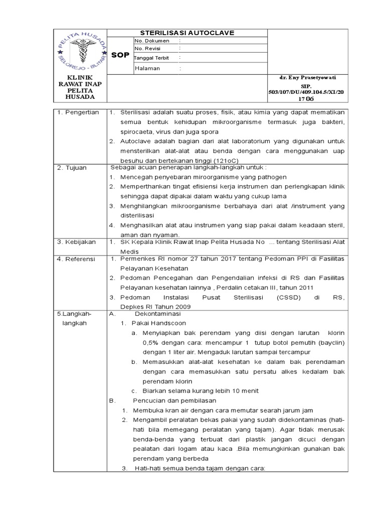Sop Sterilisasi Autoclave | PDF