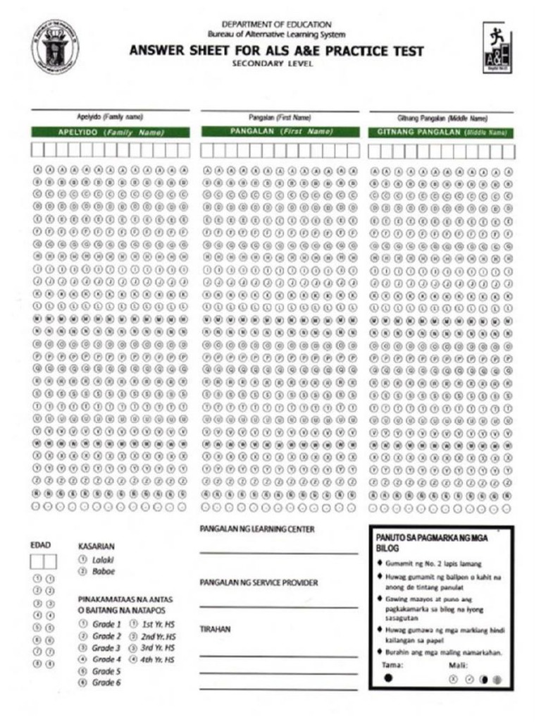 Answer Sheet Als | PDF