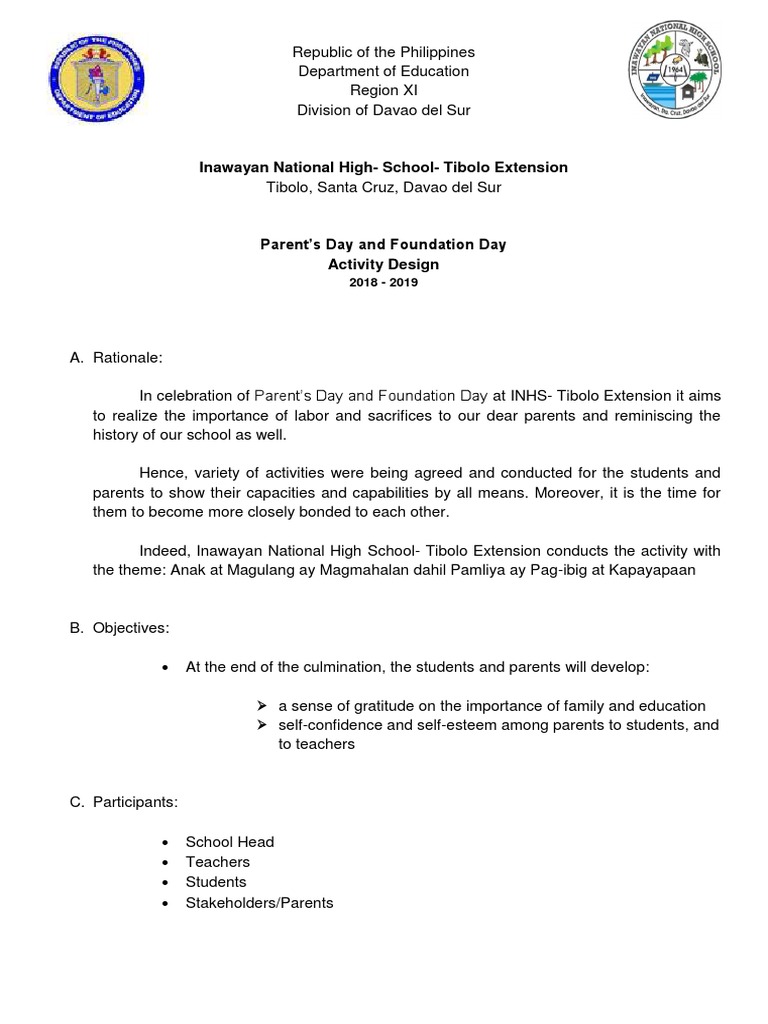 Parent's Day & Foundation Day Plan | PDF