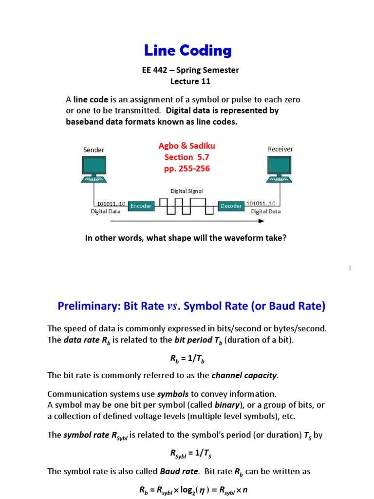 Lecture11 Line Coding | PDF | Signal To Noise Ratio | Spectral Density