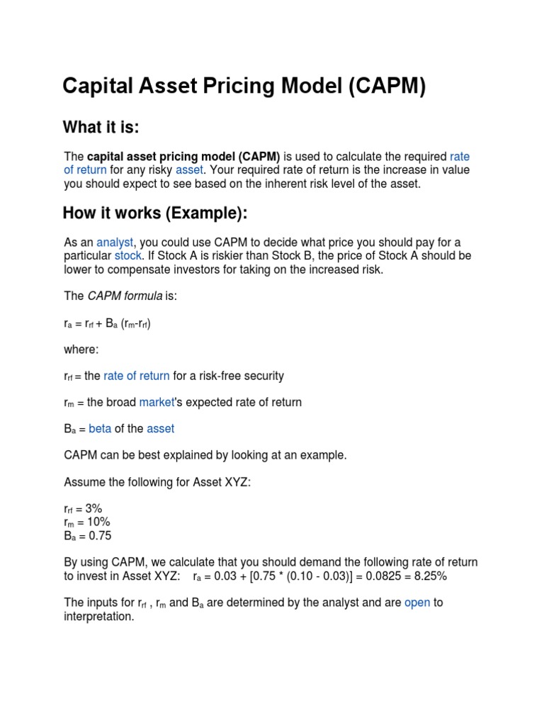 Capital Asset Pricing Model | PDF | Capital Asset Pricing Model | Beta ...