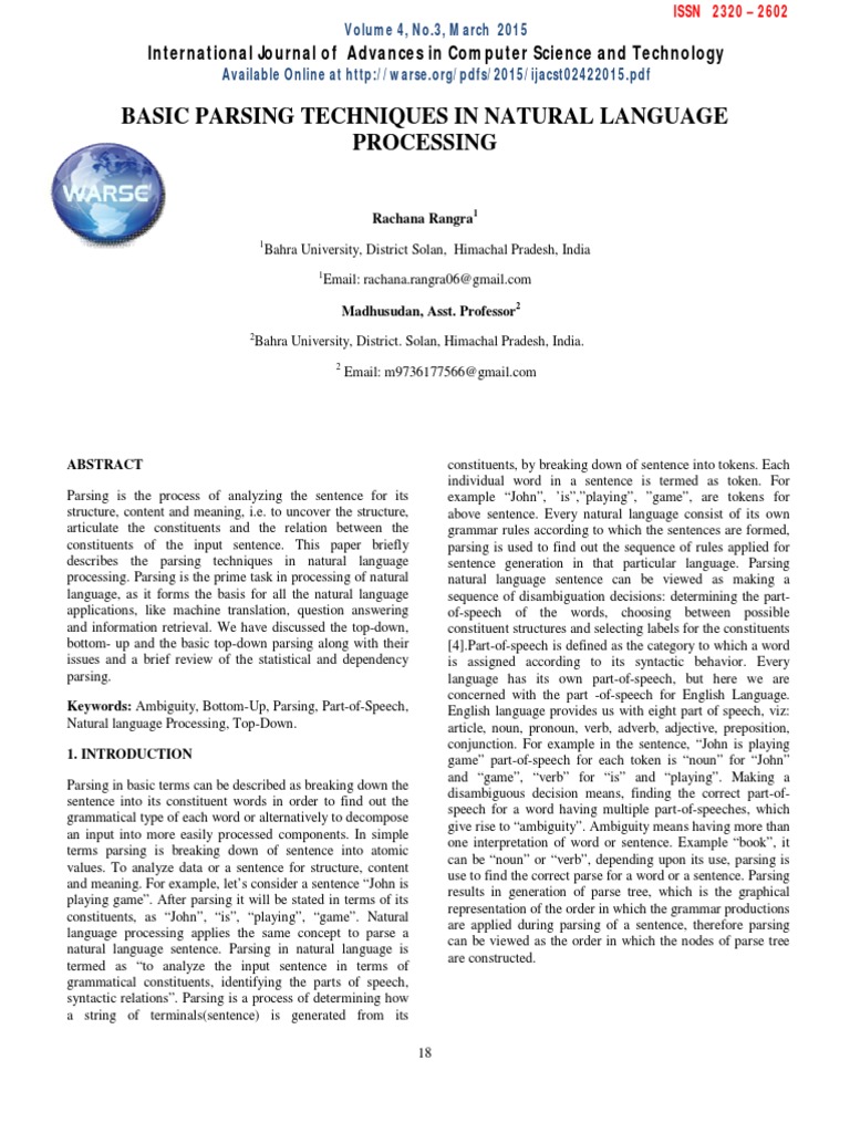 Basic Parsing Techniques in Natural Lang PDF | PDF | Parsing | Part Of Speech