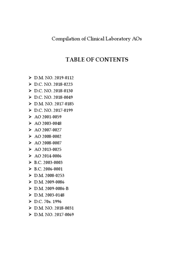 Compilation of Clinical Laboratory Administrative Orders and Bulletins ...