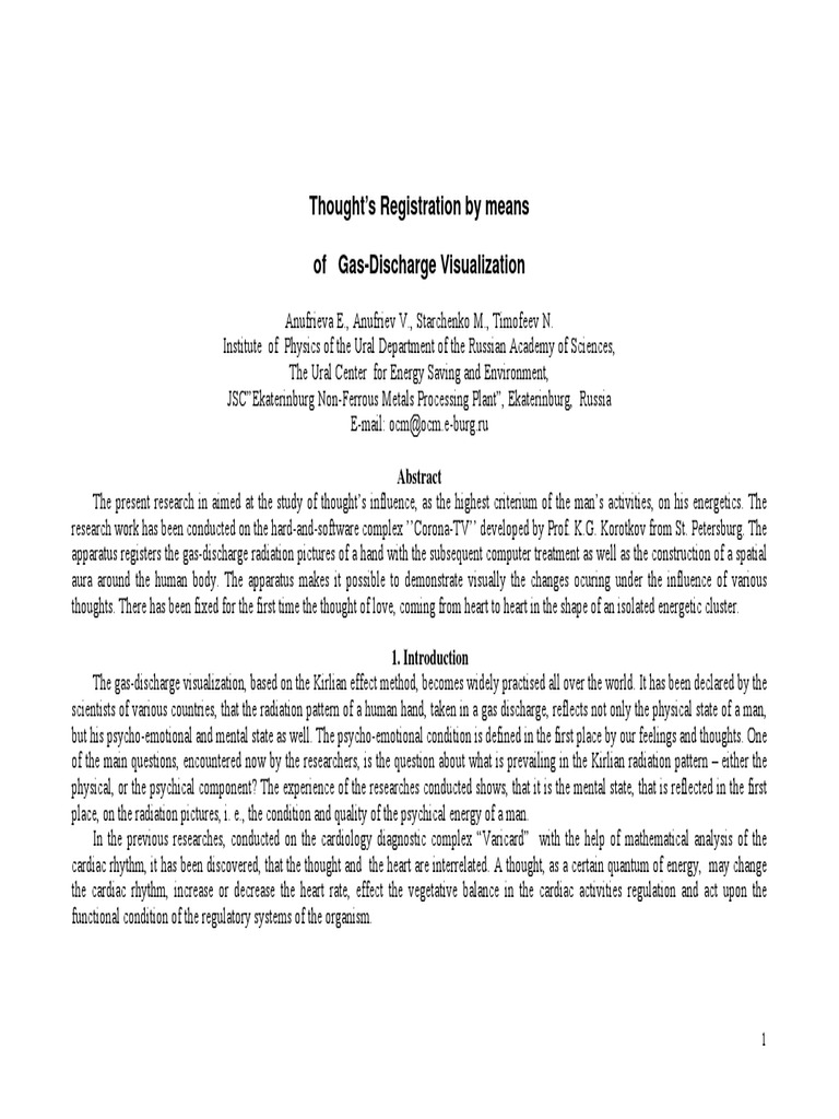 Thought's Registration by Means of Gas-Discharge Visualization | PDF ...
