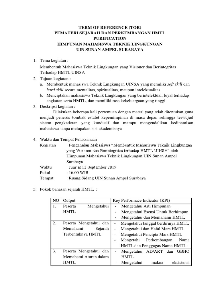 Term of Reference (Tor) Pemateri Sejarah Dan Perkembangan HMTL ...