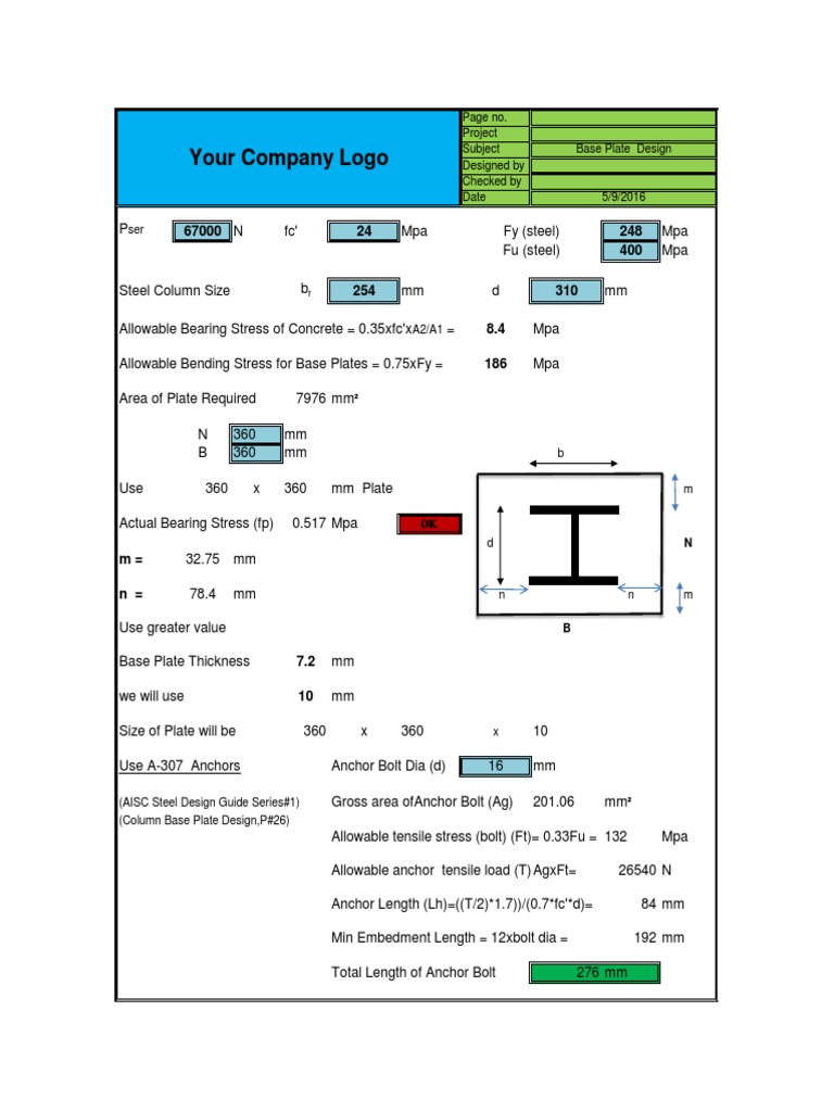 Base Plate Design for Steel Columns | PDF | Building Technology ...