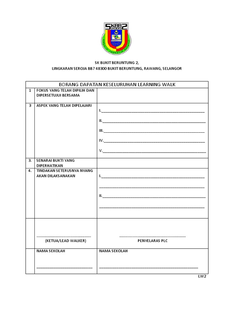 Borang Dapatan Learning Walk | PDF