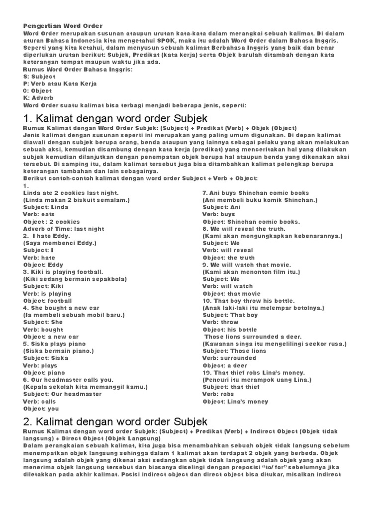 Pengertian dan Contoh Word Order | PDF