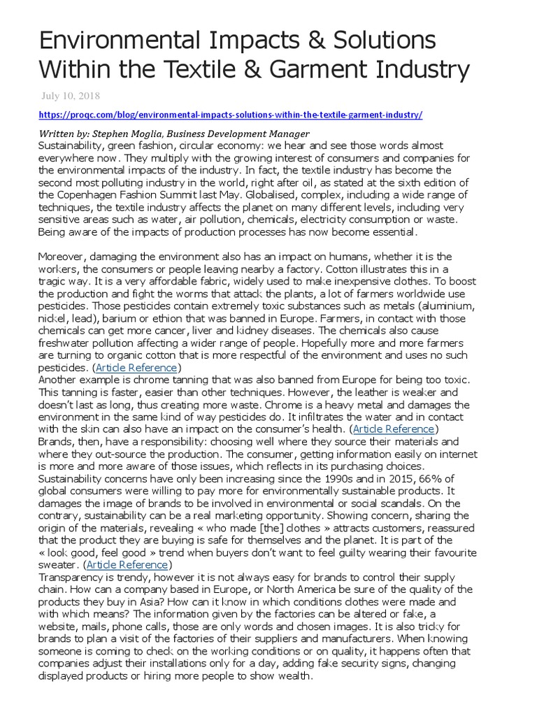 Addressing the Environmental Impacts of the Textile and Garment ...