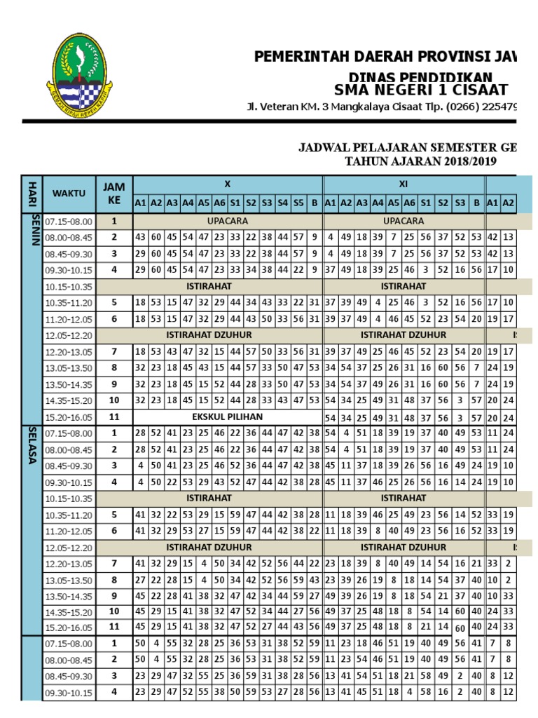Jadwal Pelajaran Sma 2018-2019 Sem2 | PDF | Catur | Bukaan catur
