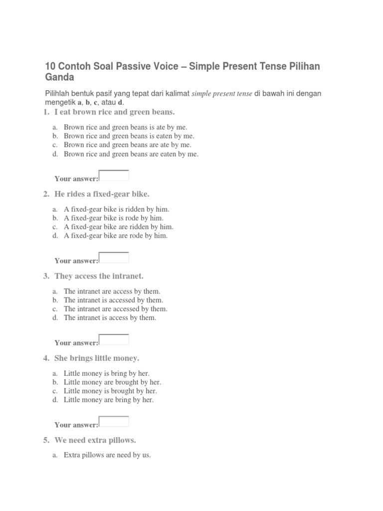 10 Contoh Soal Passive Voice | PDF | Grammar | Language Mechanics