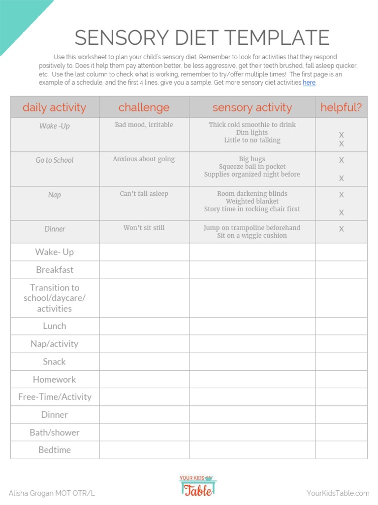 Sensory Diet Template | PDF