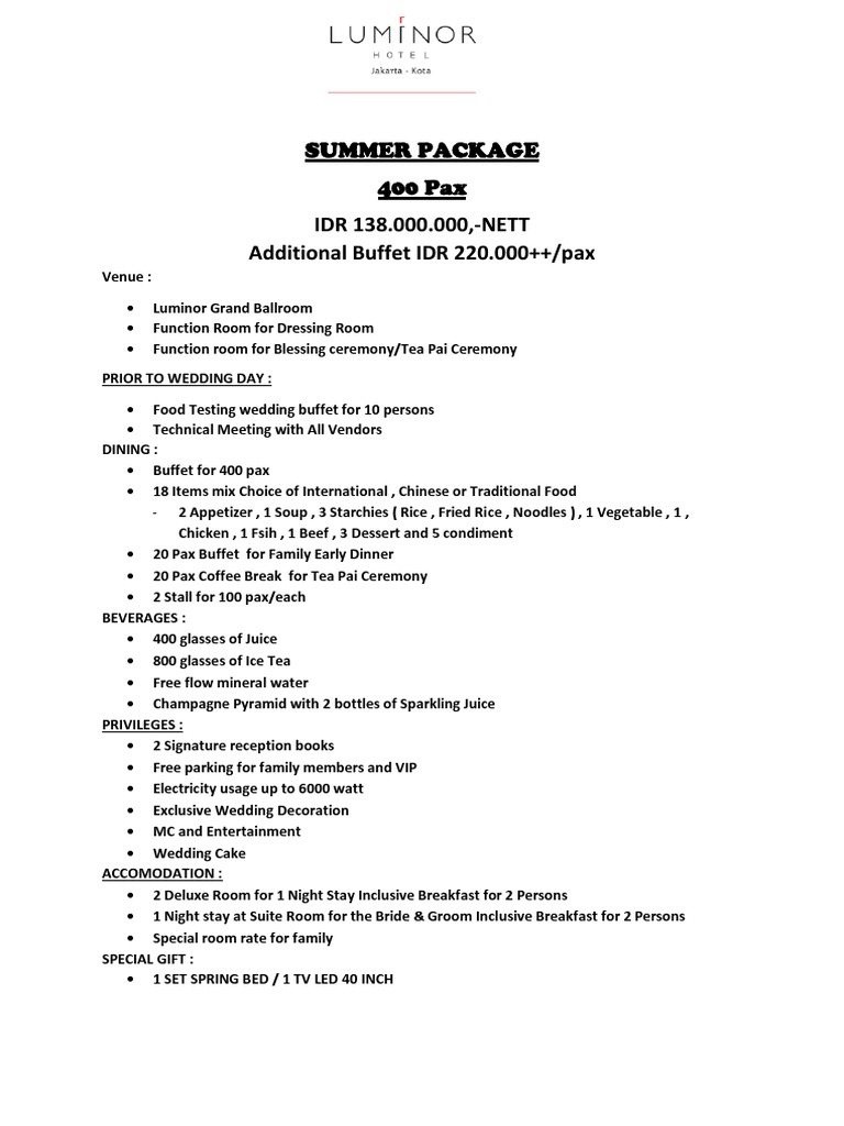 Wedding Package Draft | PDF | Wedding | Buffet
