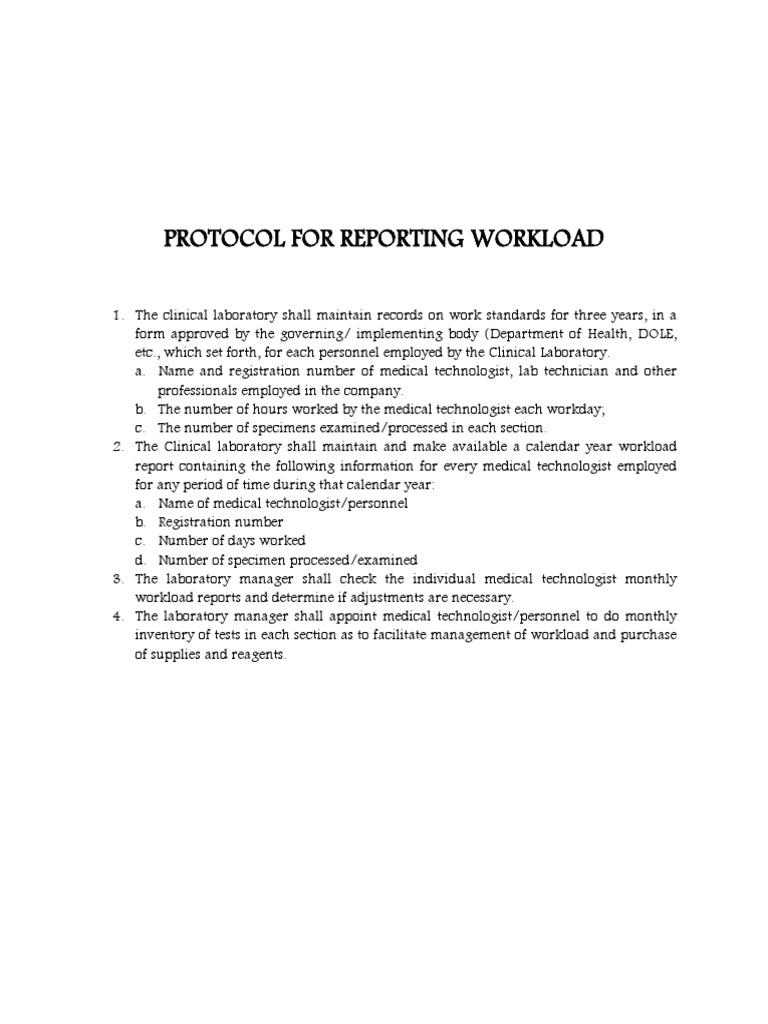 Protocol For Reporting Workload | Download Free PDF | Medical ...