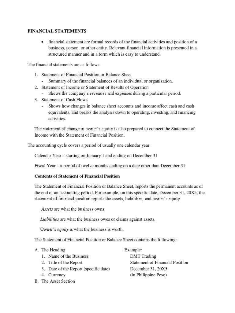 Financial Statement | PDF | Balance Sheet | Debits And Credits