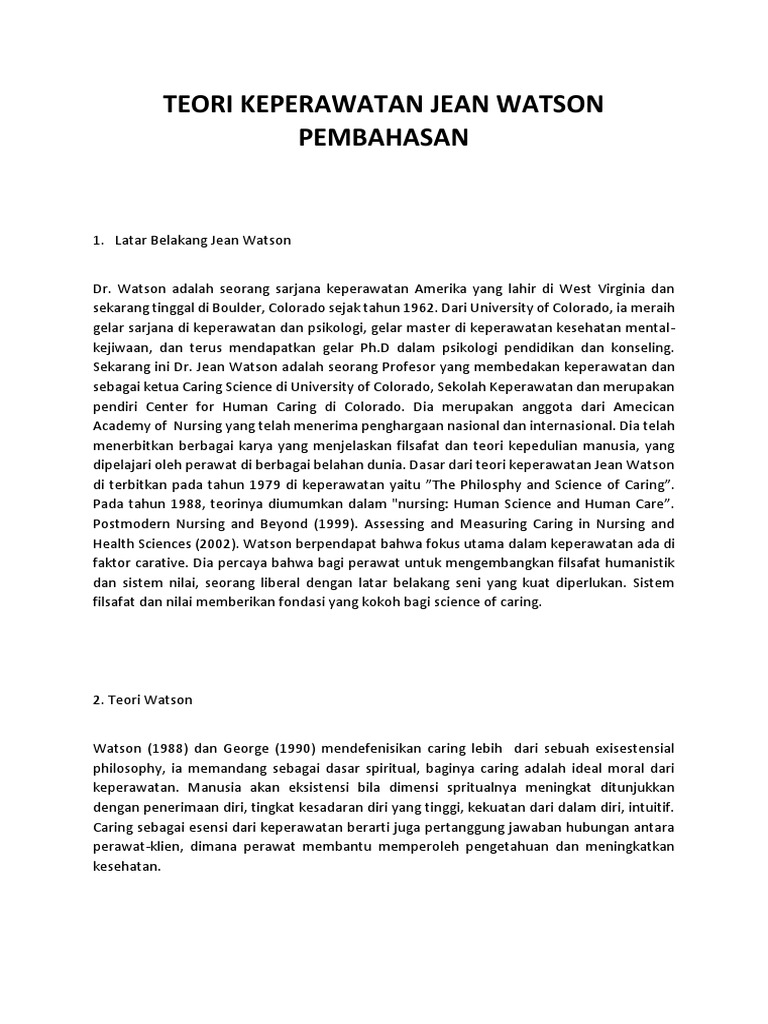 Teori Keperawatan Jean Watson | PDF