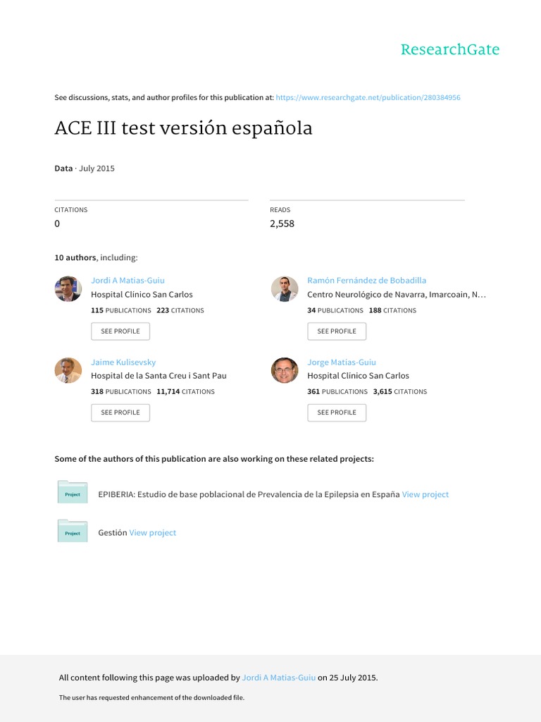 ACE-III: Prueba Cognitiva en Español | PDF | Asunto (gramática) | Gramática