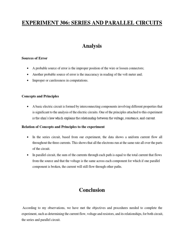 Experiment 306: Series and Parallel Circuits: Sources of Error | PDF ...