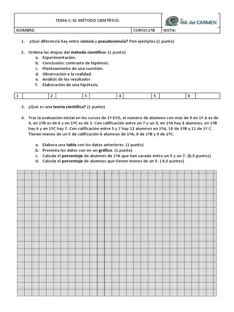 Examen 1º ESO. El Método Científico | PDF