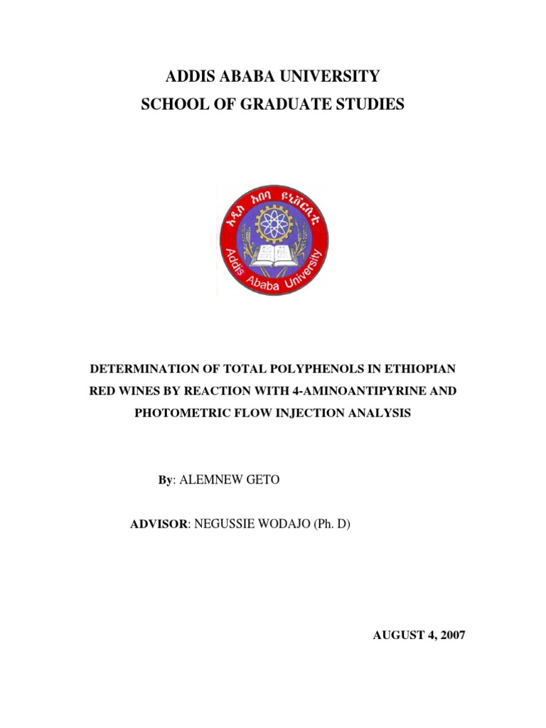 Addis Ababa University School of Graduate Studies | PDF | Phenolic Content In Wine ...