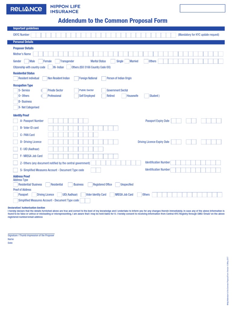 Addendum To The Common Proposal Form: Proposer Details | PDF | Identity ...