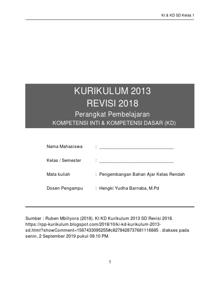 KI - KD K13 SD Kelas 1-6 PDF | PDF