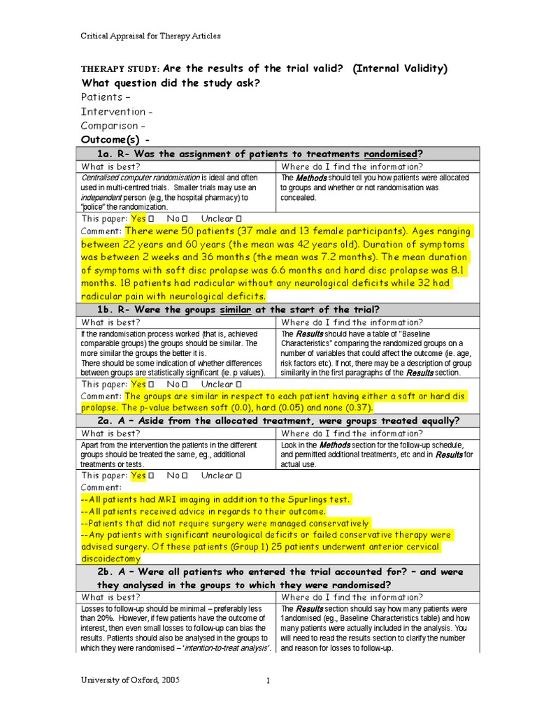RCT Appraisal Sheets 2005 English-1 1 | Download Free PDF | Randomized ...