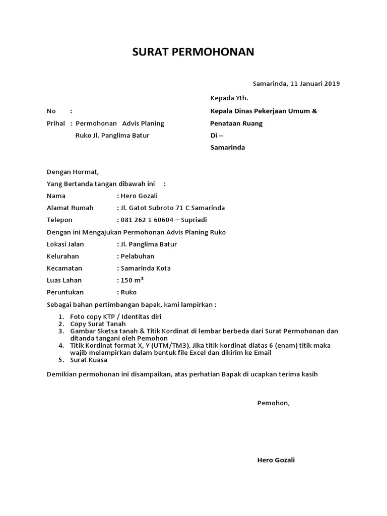 Surat Permohonan Advice Planing | PDF