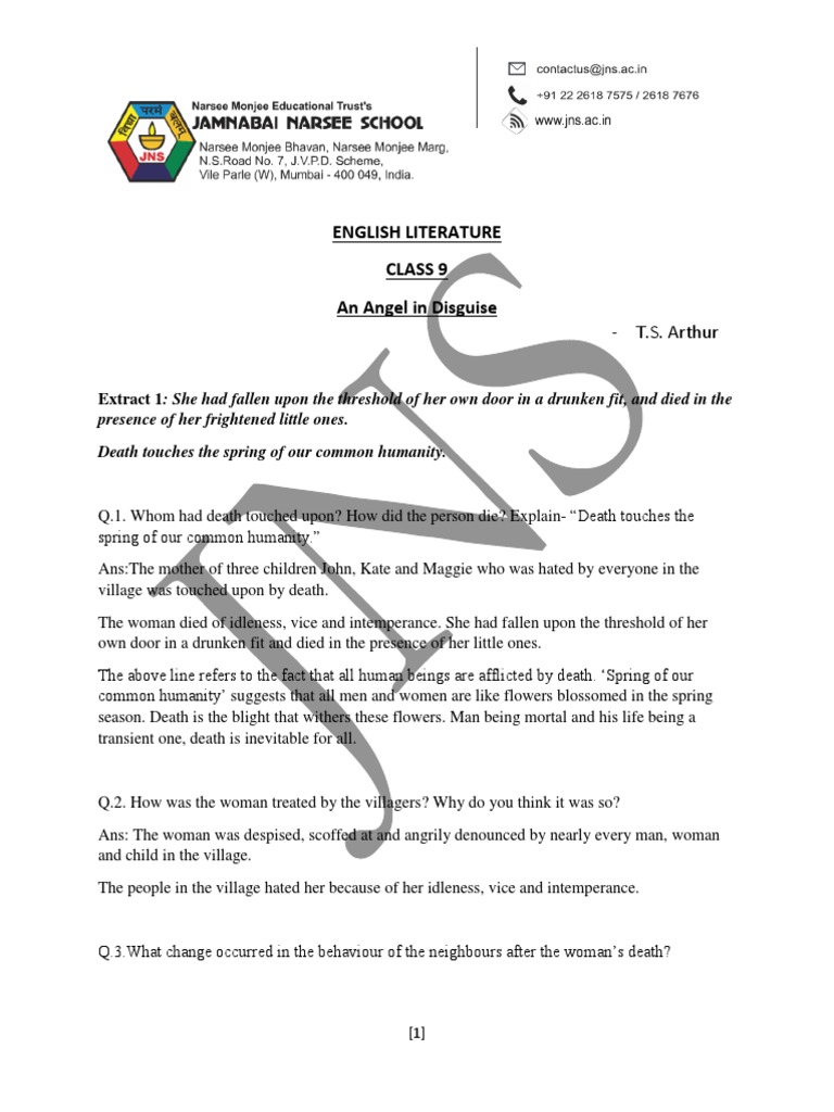 English Literature Class 9 An Angel in Disguise | PDF