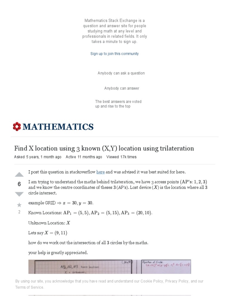 Trilateration Math for Finding X Location | PDF | Latitude | Equations