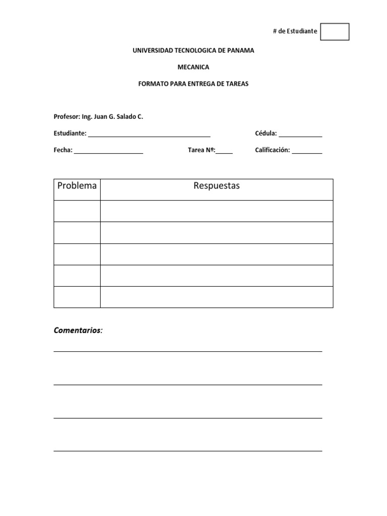 Formato para Entrega de Tareas | PDF