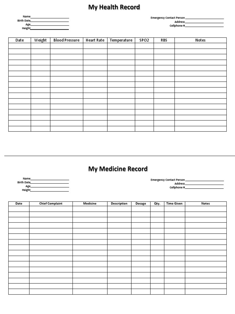 Date Weight Blood Pressure Heart Rate Temperature Spo2 RBS Notes | PDF