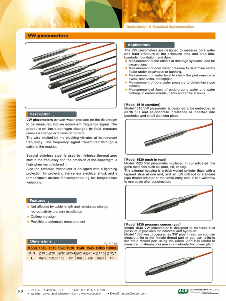 Data Sheet VW Piezometer Type | PDF