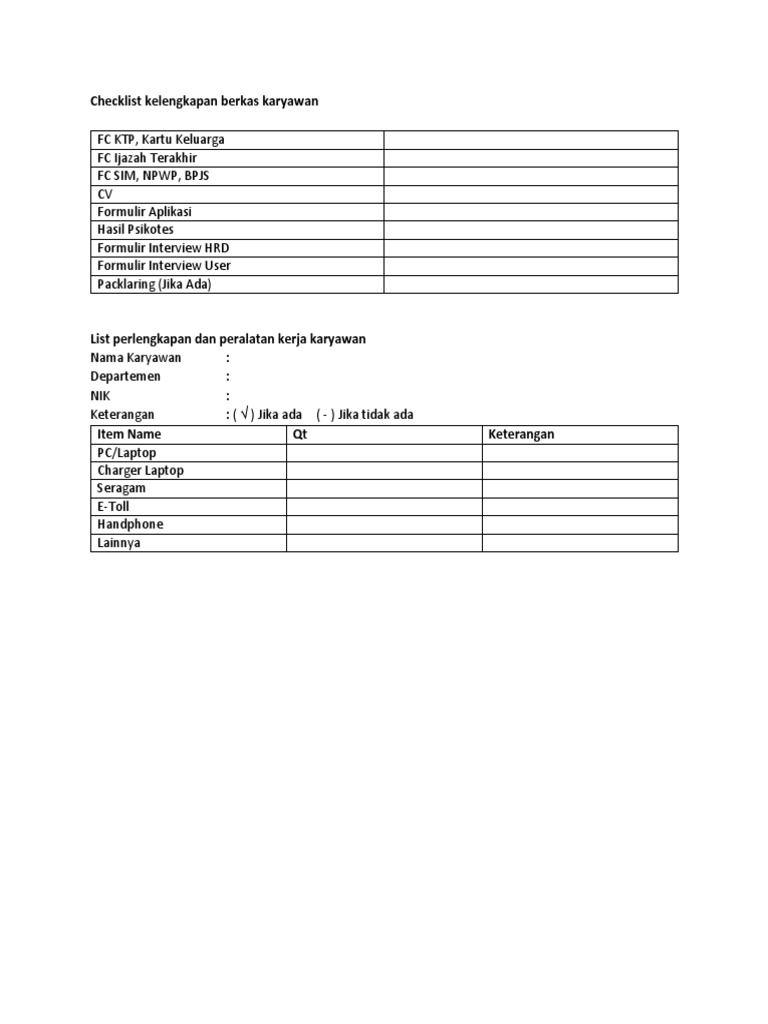 Checklist Kelengkapan Berkas Karyawan | PDF